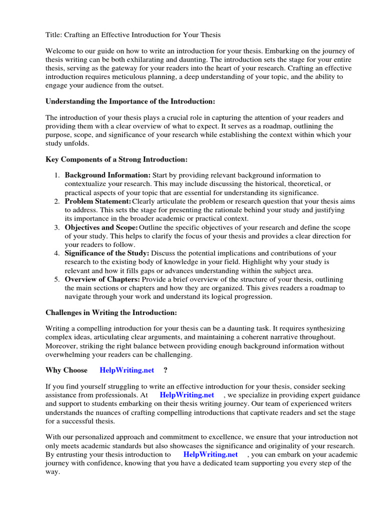 How To Write Introduction For Thesis | PDF