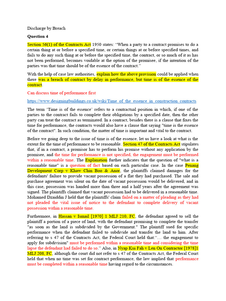 Tutorial 7 - Discharge by Breach | PDF
