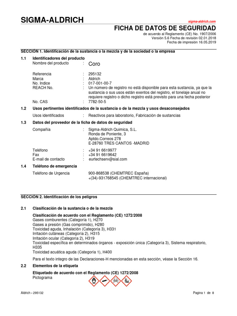 Cloro FDS | PDF | Toxicidad | Química