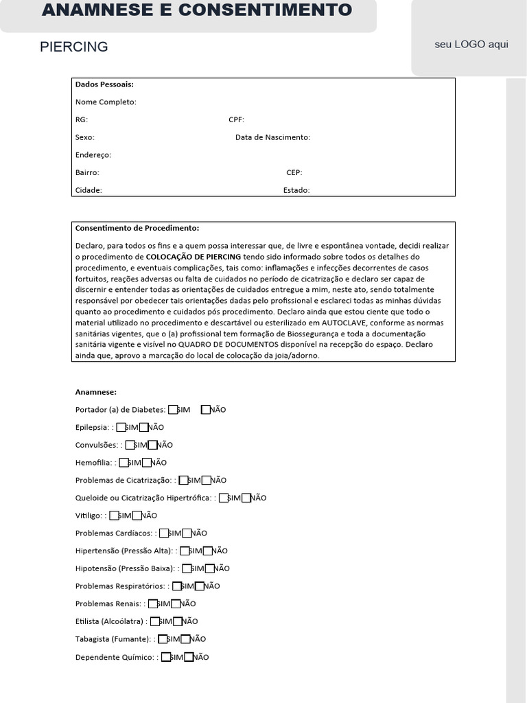 Anamnese Completa Piercing | PDF