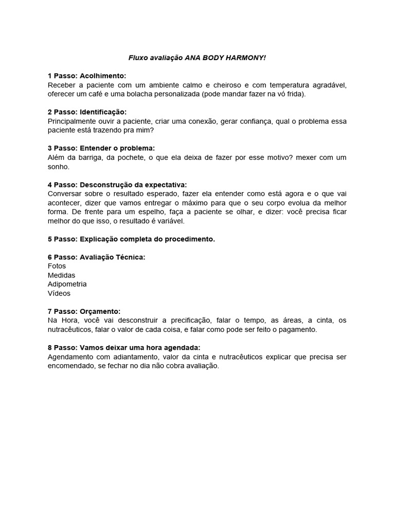 Fluxo Avaliação ANA BODY HARMONY | PDF