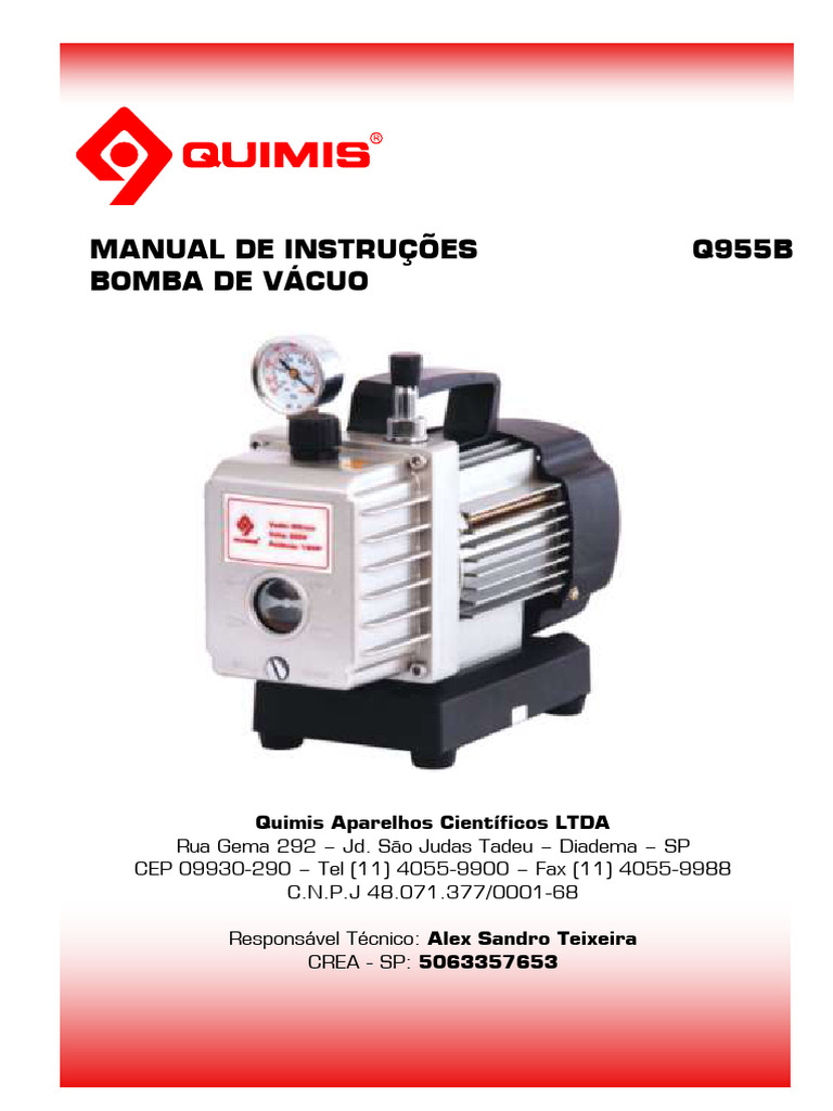Manual Bomba de Vácuo Q955B Quimis | PDF | Bomba | Filtragem