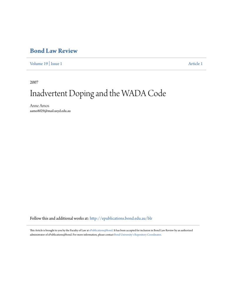 Inadvertent Doping Under WADA Code | PDF | Doping In Sport | Negligence