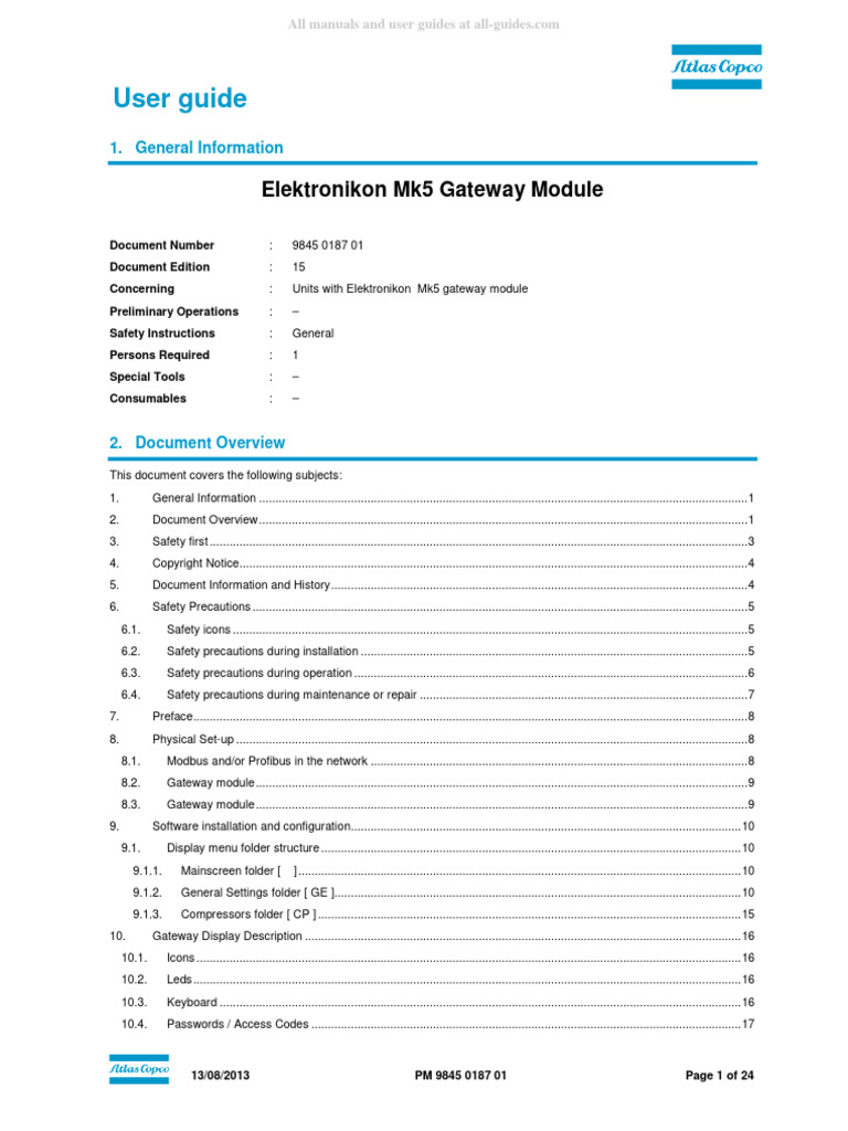 Atlas Copco Elektronikon mk5 Operation User S Manual 24 | PDF | Computers