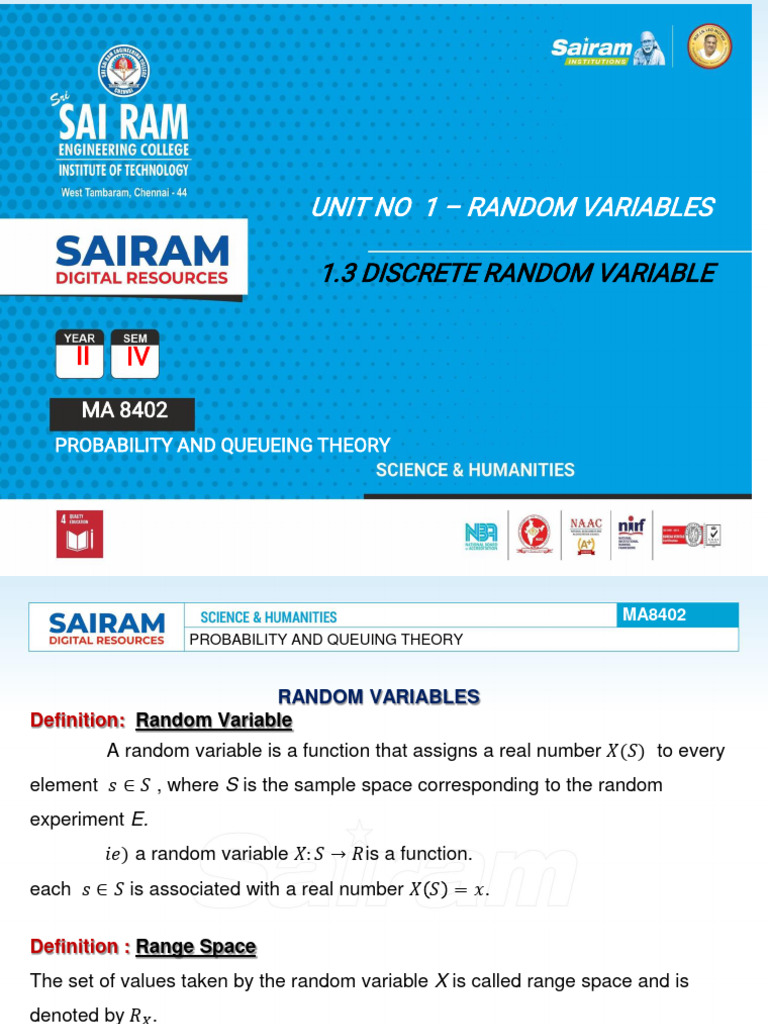 1.3 Discrete Random Variables | PDF | Random Variable | Probability Distribution