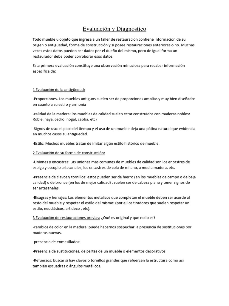 Evaluación y Diagnostico | PDF | Mueble