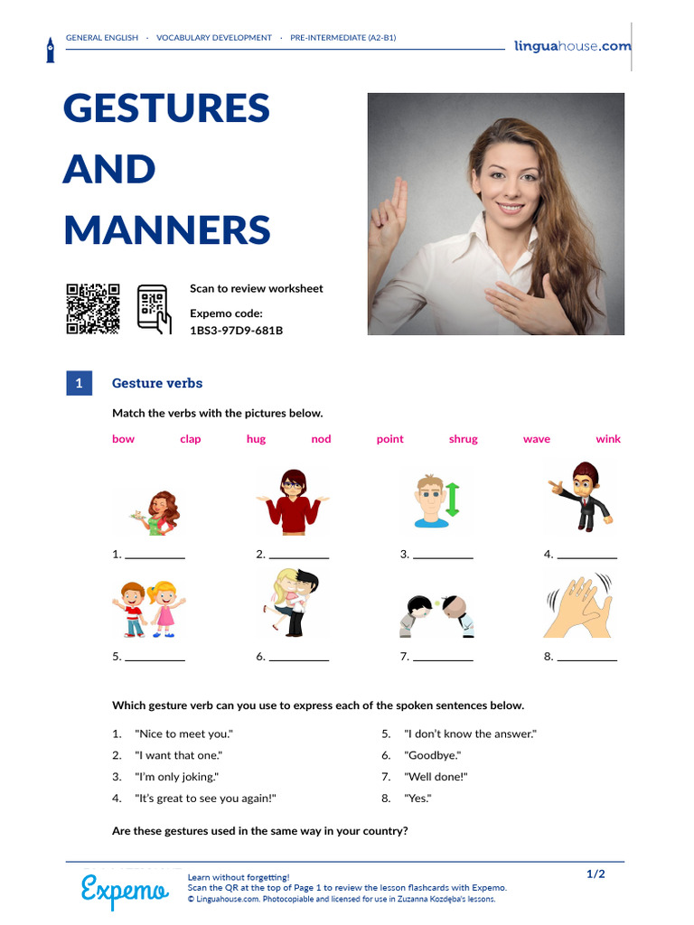 Understanding Gestures and Manners | PDF | Gesture | English Language