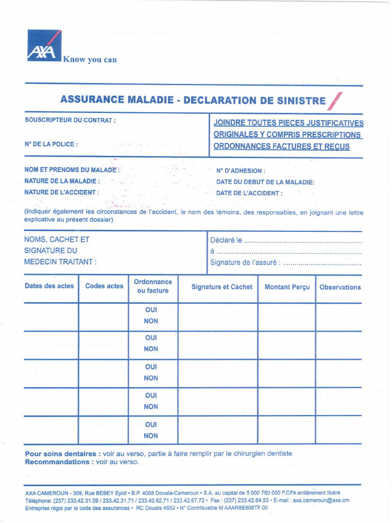 Fiche de Declaration de Sinistre - Axa | PDF