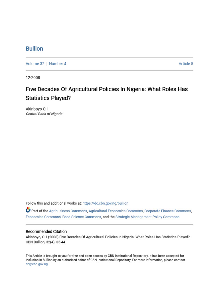 Agricultural Policies in Nigeria: 1960-2008 | PDF | Agriculture | Nigeria