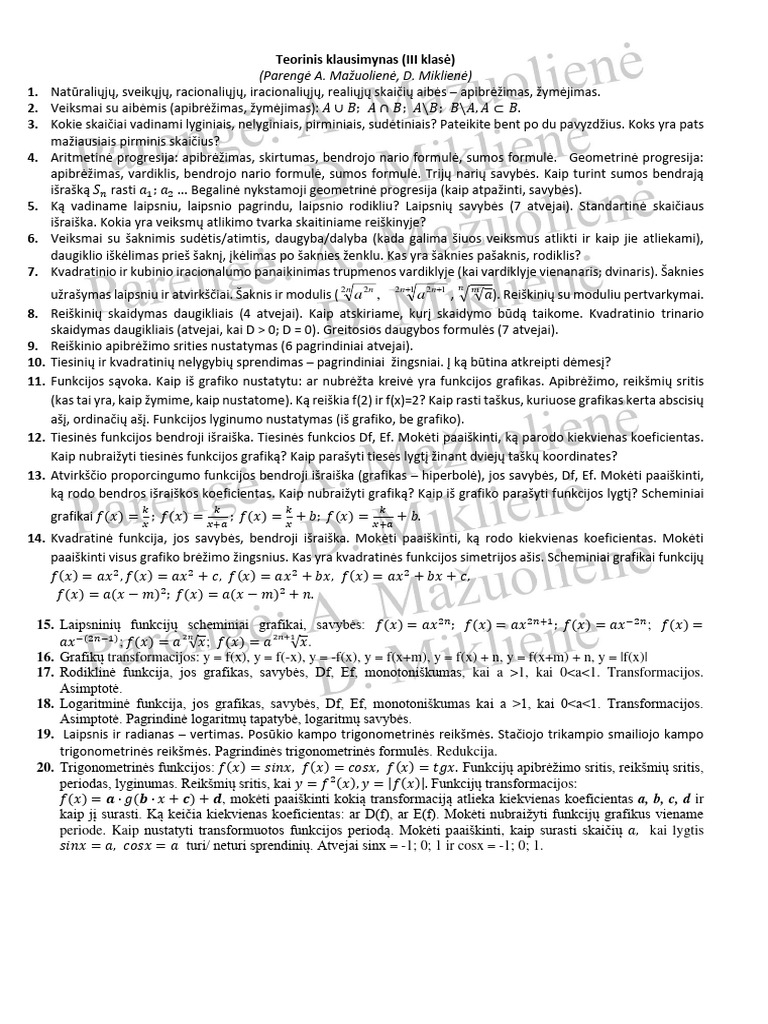 III KL Teorinis Klausimynas Vasaris 2024 | PDF