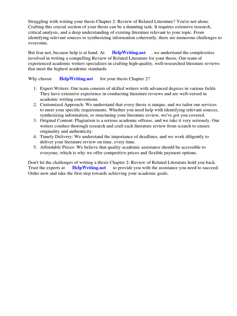 Thesis Chapter 2 Review of Related Literature Example | PDF