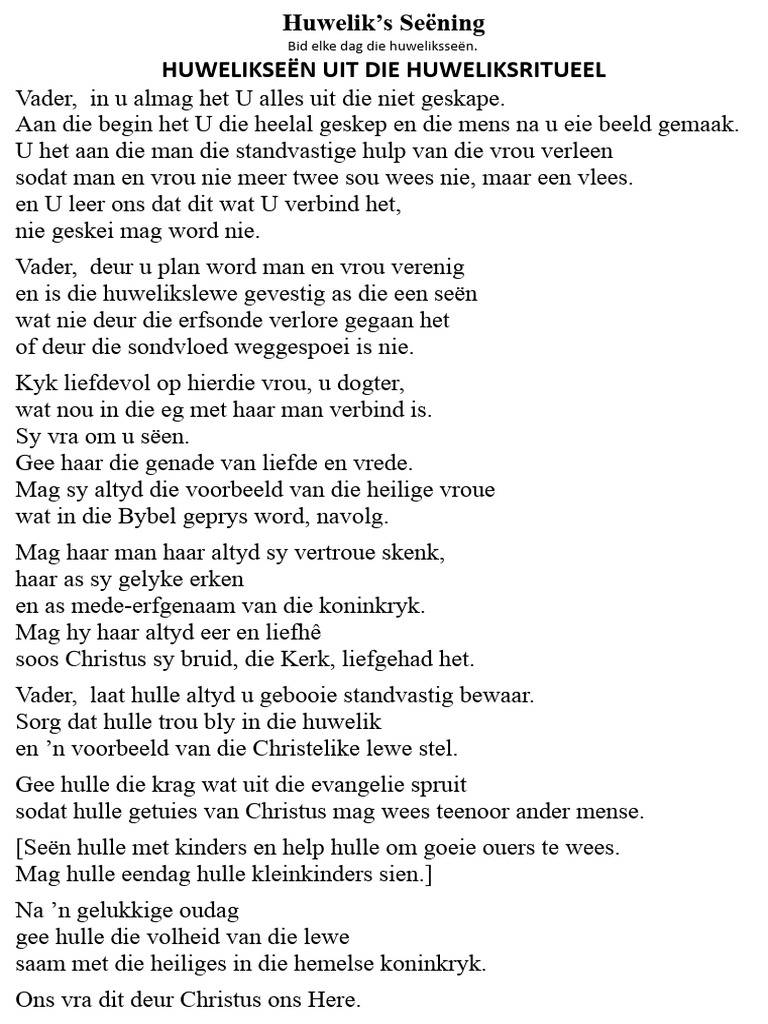 Huwelik Seëning en Gebed | PDF | Social Science | Wellness