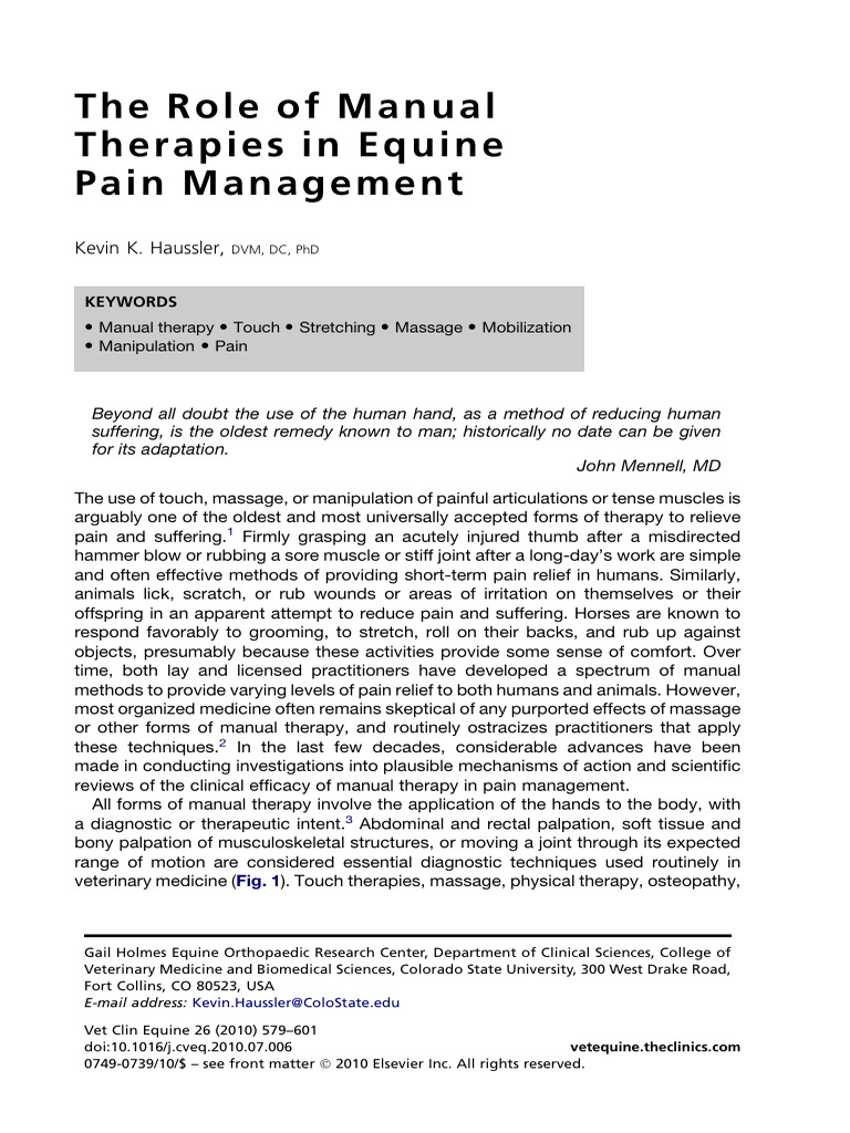 Equine Manual Therapies for Pain Relief | PDF | Pain | Massage