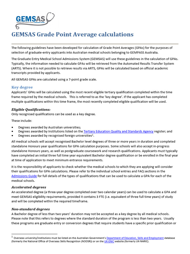 GEMSAS Grade Point Average Calculations | PDF | Academic Degree ...