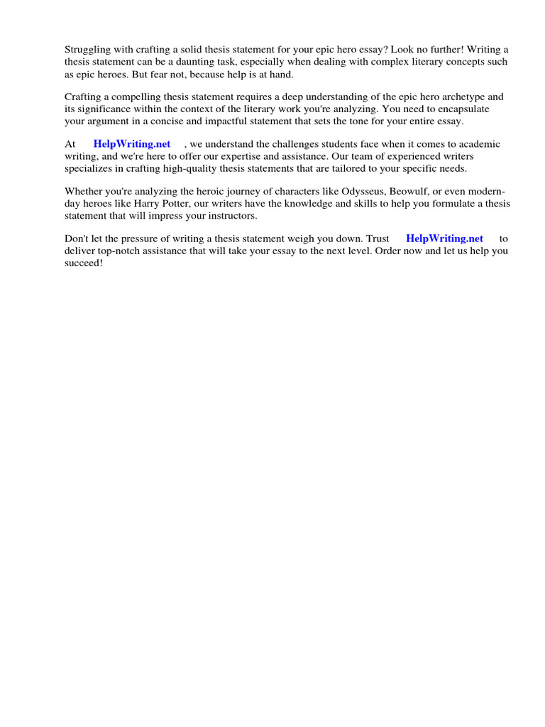Good Epic Hero Thesis Statement | PDF
