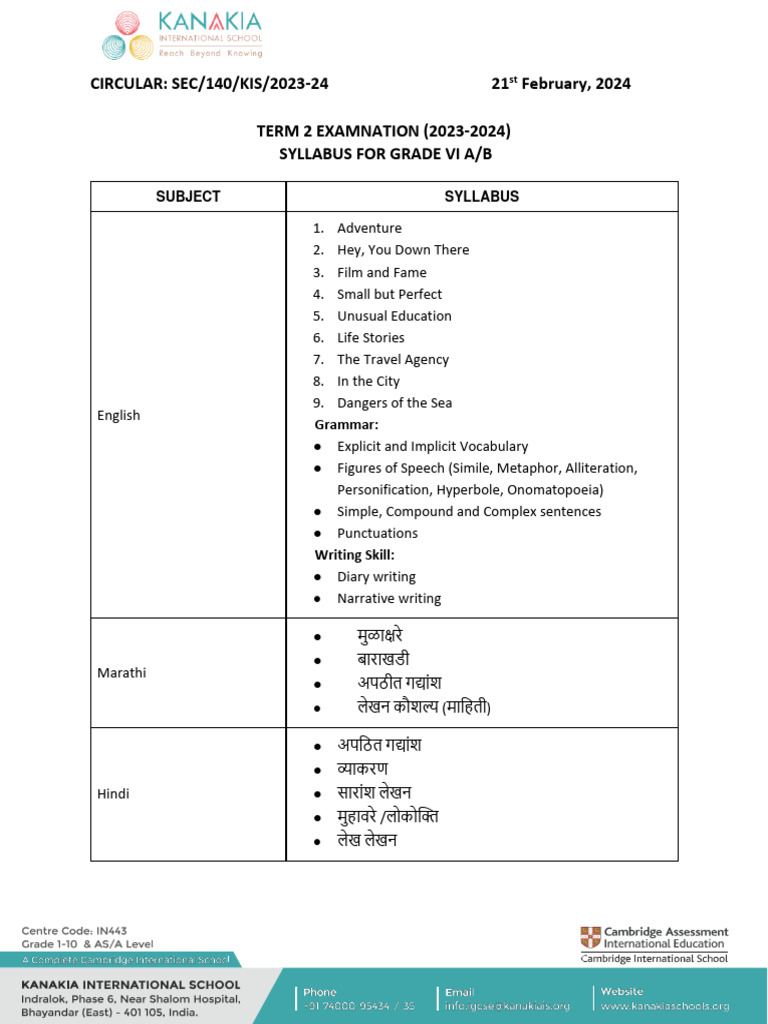 Finals Syllabus 2023-24 Garde 6 | PDF