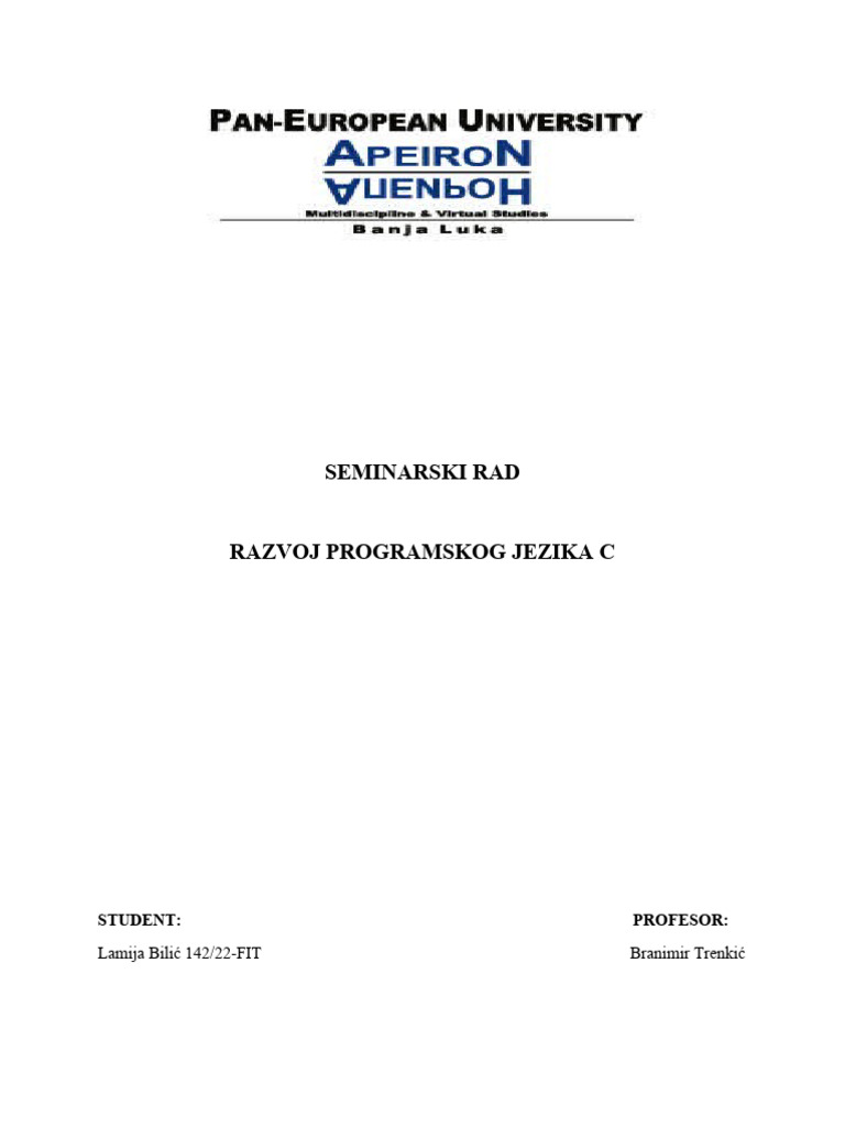 Razvoj Programskog Jezika C | PDF