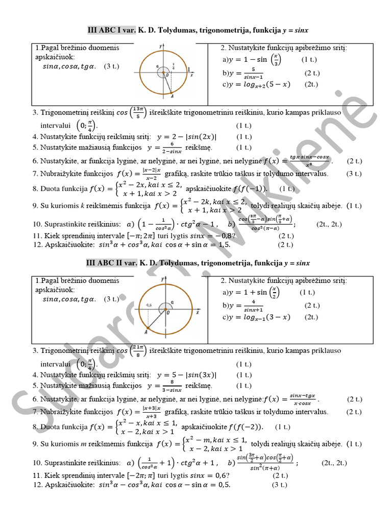 III Abc - KD - Tolydumas, Trig., F-Ja Sinx - 2024 | PDF