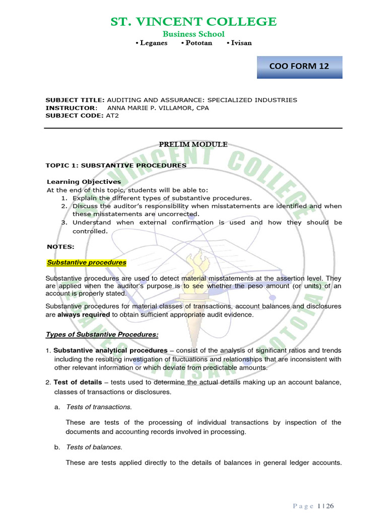 Villamor At2 Prelim - Module Ivisan Bsa3 A - B | PDF | Sampling (Statistics) | Audit
