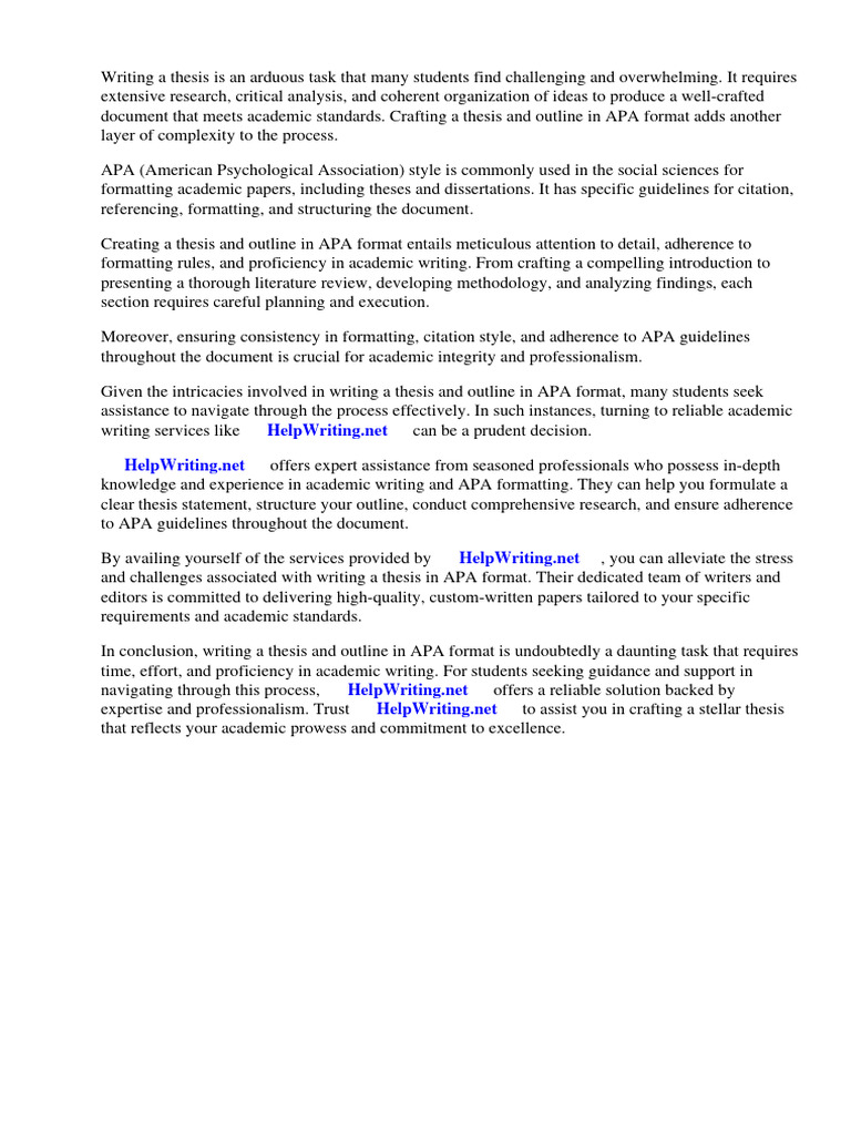 Thesis and Outline Example Apa | PDF | Apa Style | Thesis