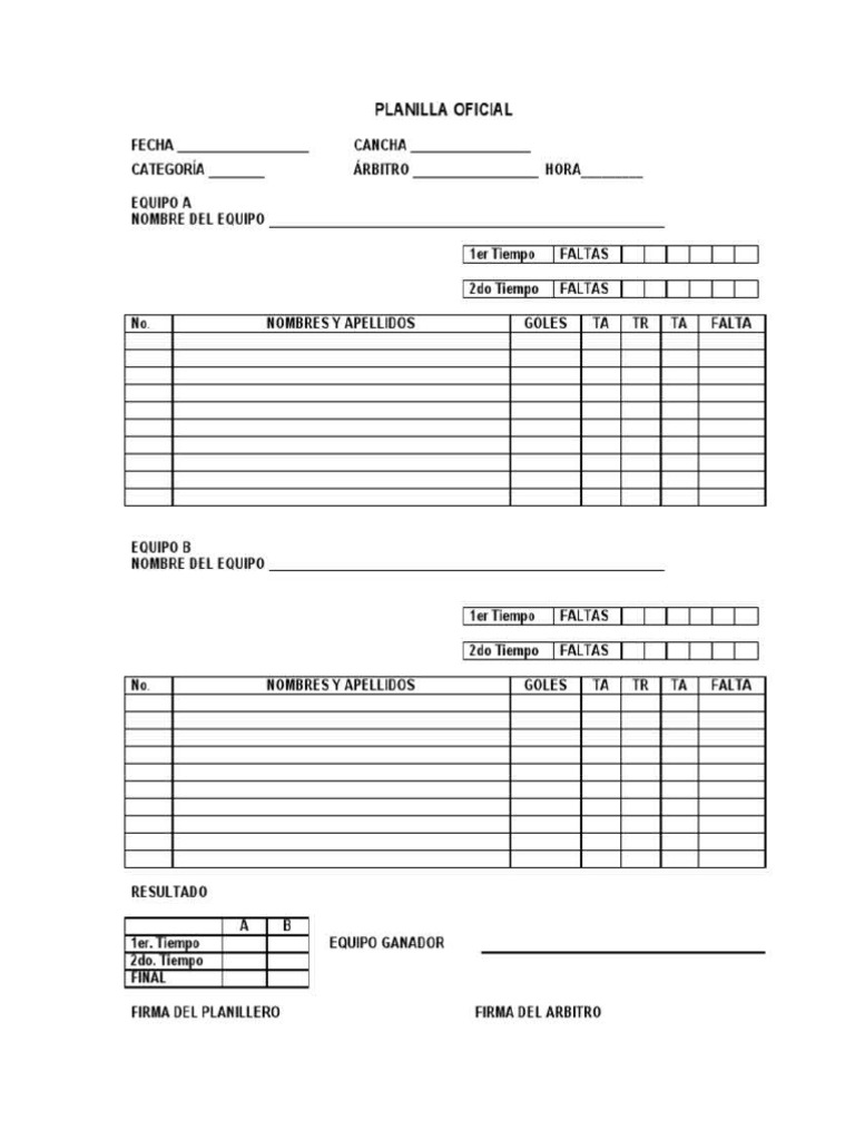 Planilla Futsal | PDF