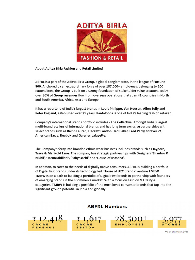 Aditya Birla Fashion & Retail Overview | PDF | Business