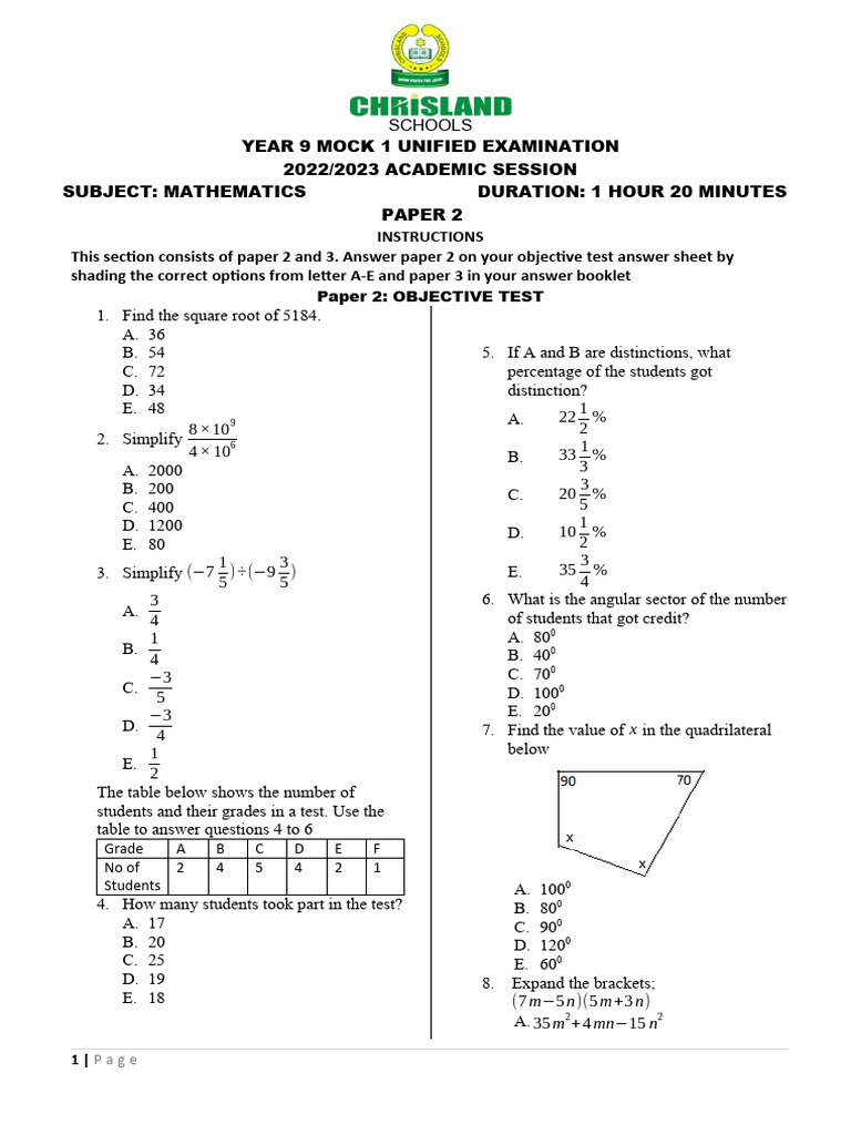Maths Yr 9 Paper 23 1ST Term Exam 2022-2023 | PDF | Elementary Geometry | Euclid