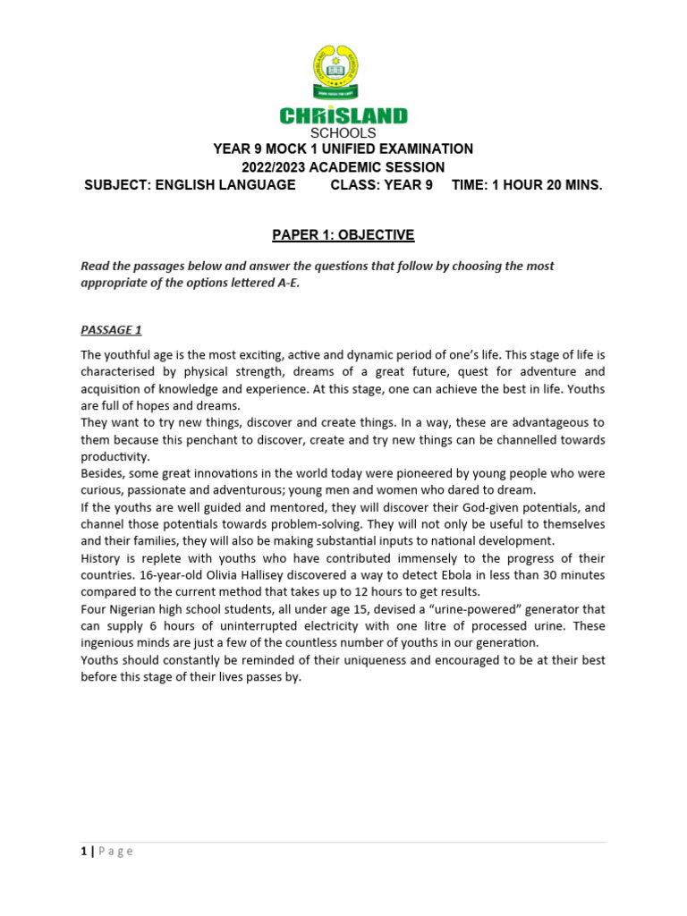 Year 9 English Mock Examination Paper | PDF | Language Arts ...