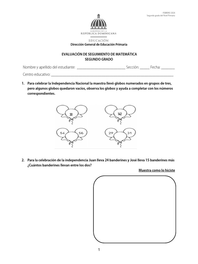 2do Mat - Eval Seg Primaria | PDF