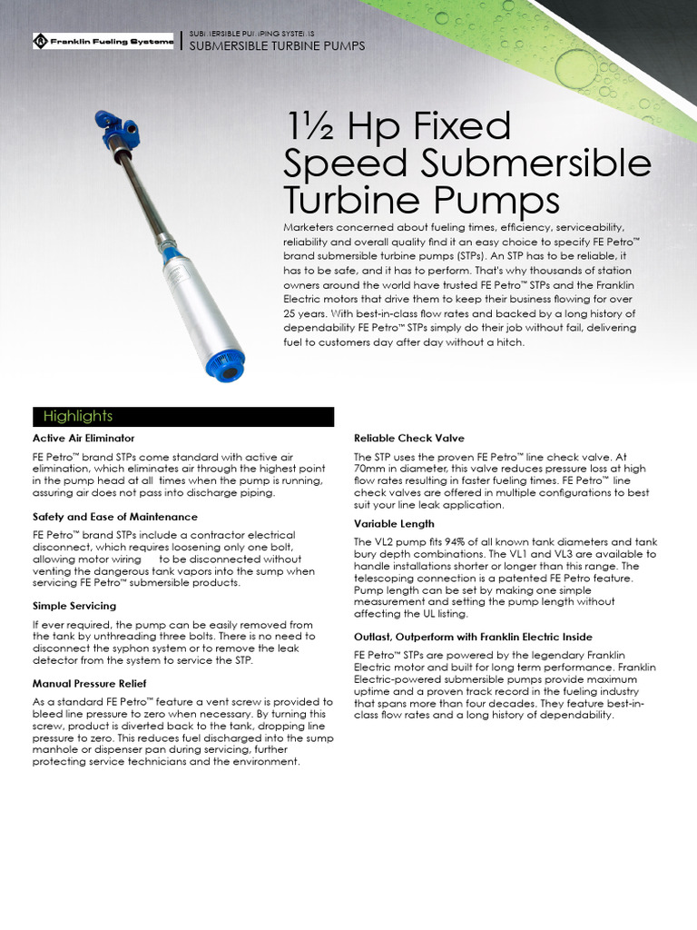 FFS-0382 (50 HZ) 1.5 HP Fixed Speed Submersible Turbine Pumps Datasheet ...