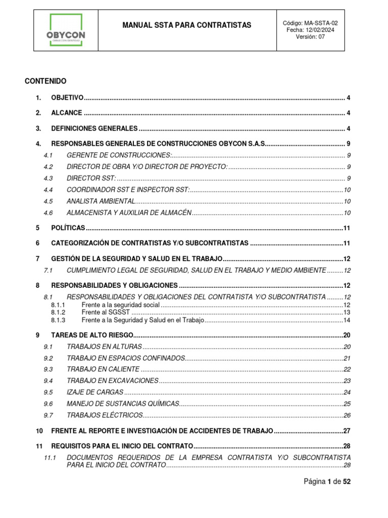 MA-SSTA-02 Manual SSTA para Contratistas VR 7 | PDF | Finanzas y dinero ...