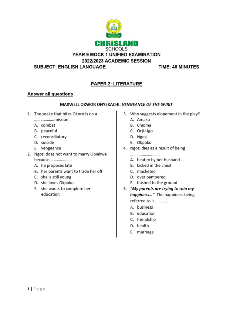 English Language Year 9 Paper 2 | PDF