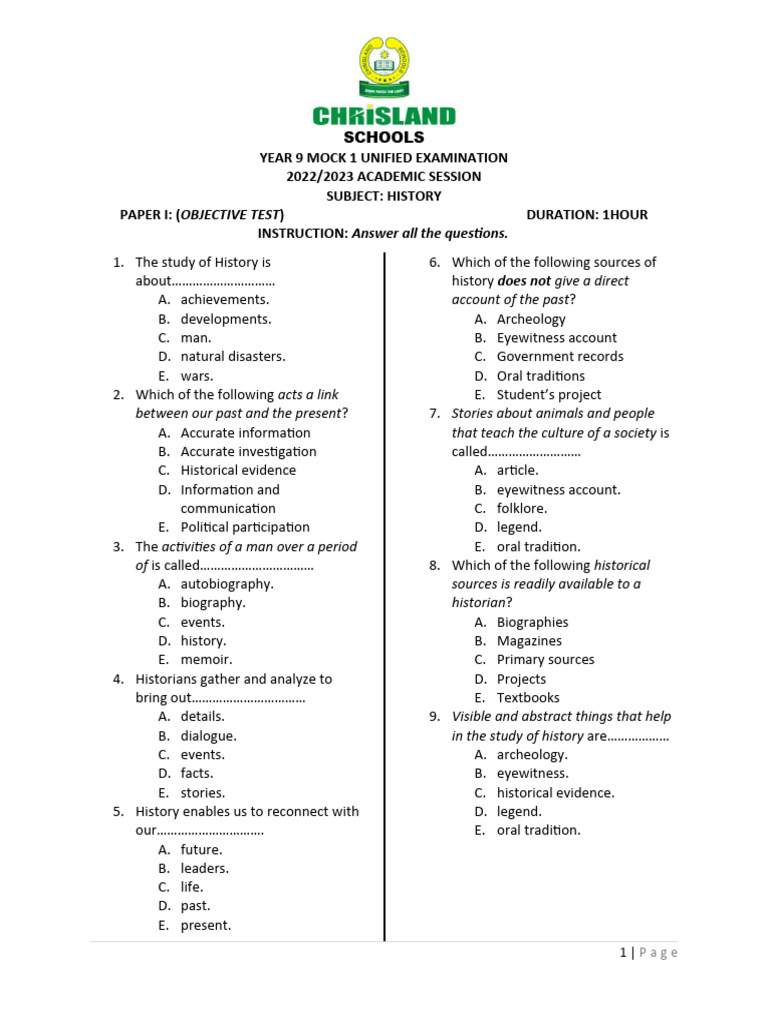 History Year 9 Paper 1. | PDF