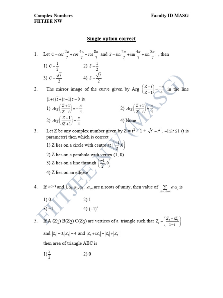ASG Sir Complex (Moderate) | Download Free PDF | Complex Number ...