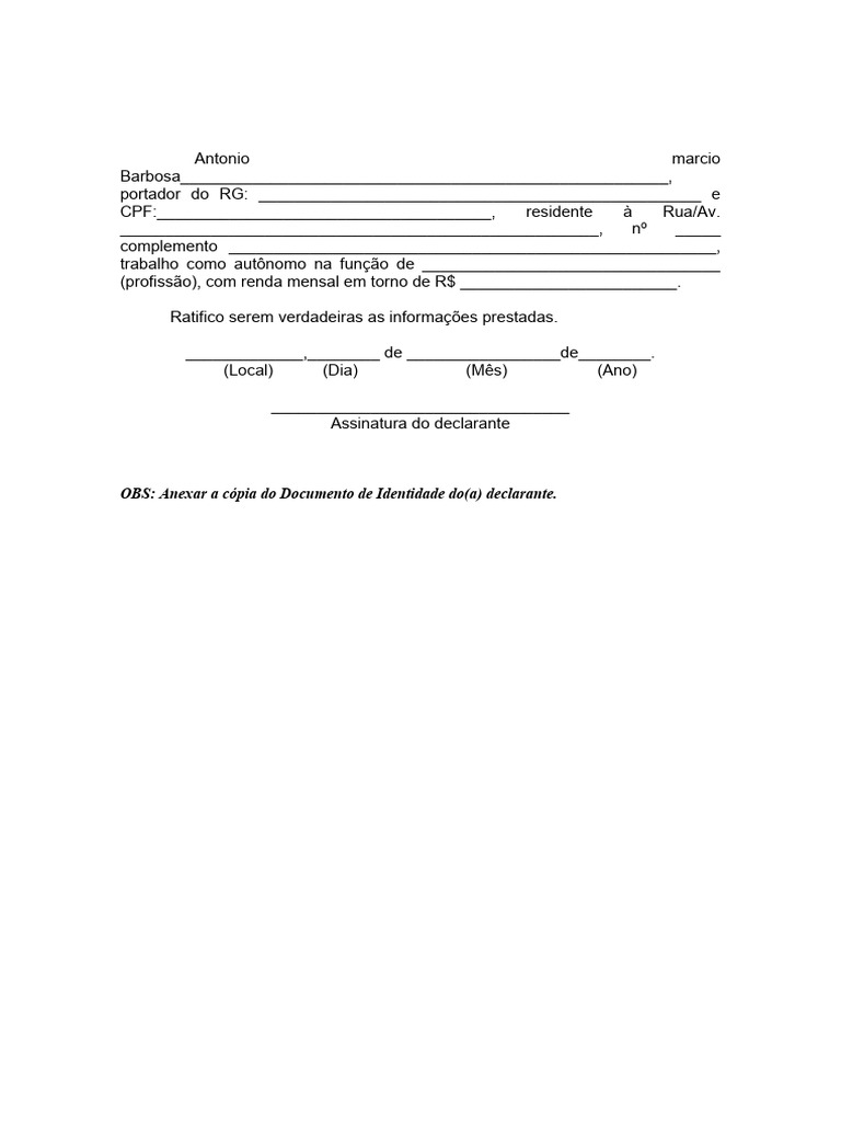 Modelo de Declaração de Autônomo | PDF