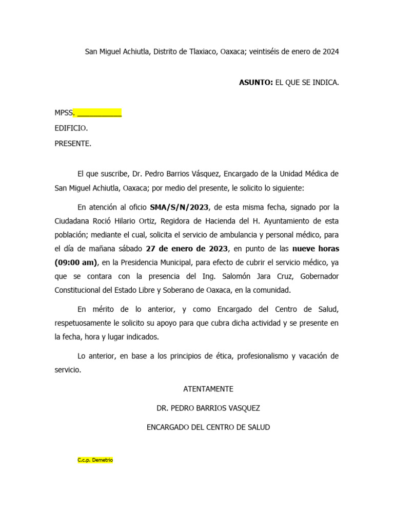 Oficio A Medico Pasante. | PDF