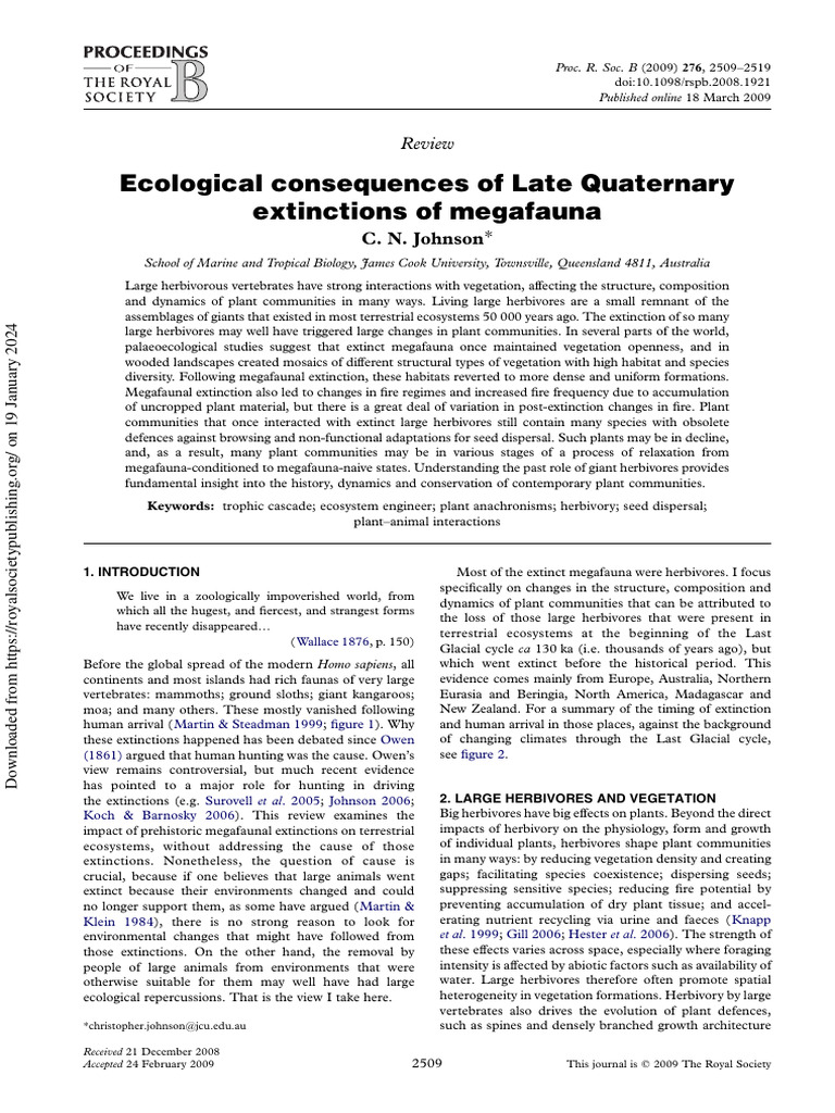 Johnson 2009 Ecological Consequences of Late Quaternary Extinctions of ...