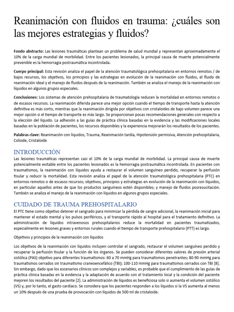 Fluid Resuscitation in Trauma - En.es | Descargar gratis PDF ...