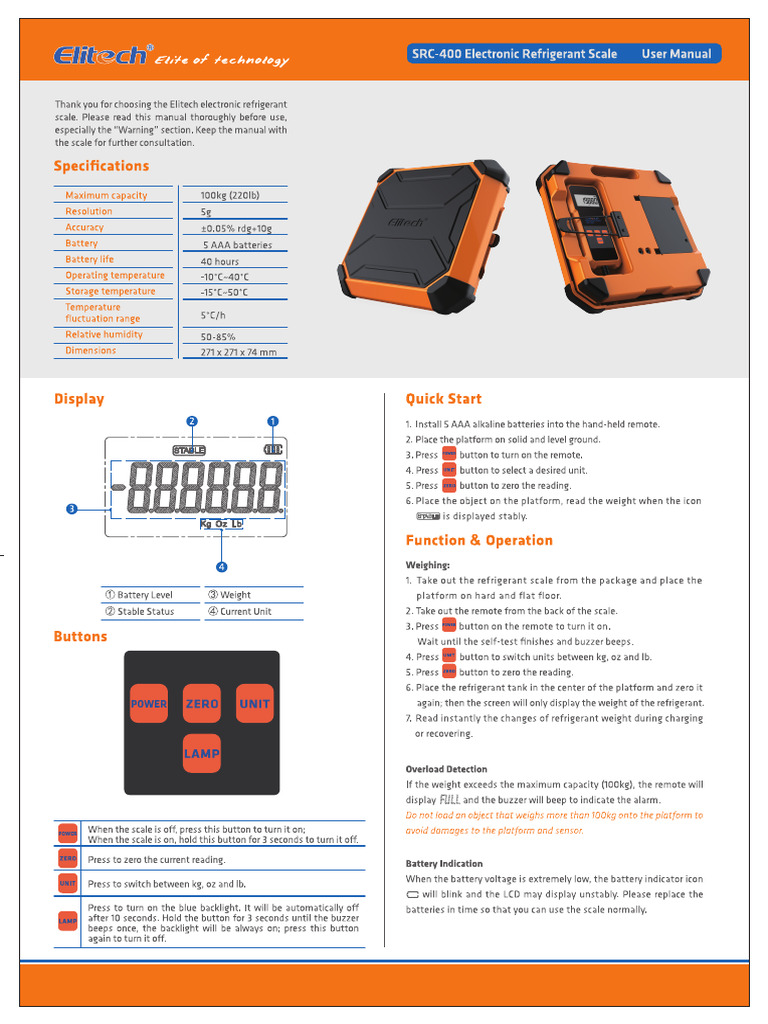 Manual de Usuario Balanza SRC-400 | PDF