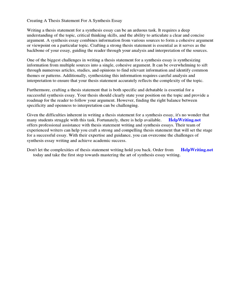 Creating A Thesis Statement For A Synthesis Essay | PDF | Self ...