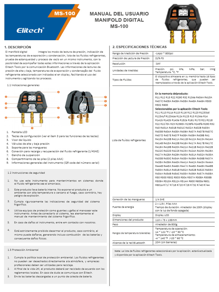 Manual del Manifold Digital Elitech MS-100 | PDF | Aplicación movil ...