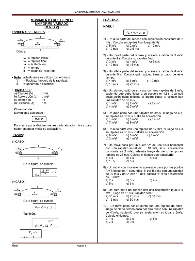 Semana 05 Movimiento Rectilíneo Uniforme Variado Mruv | PDF | Velocidad | Aceleración