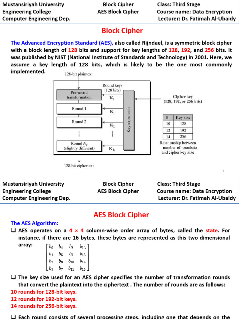 Block Cipher: The Advanced Encryption Standard (AES) | PDF