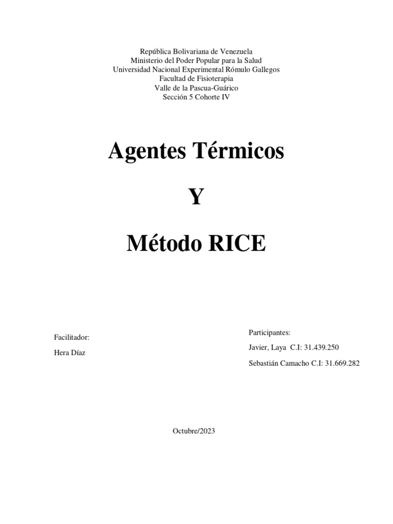 Agentes Térmicos y Método RICE en Fisioterapia | PDF | Causas de la ...