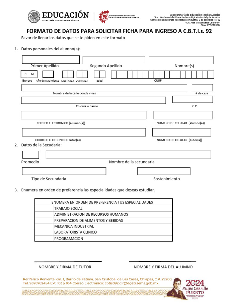 FORMATO DE SOLICITUD DE INSCRIPCION 2024 | PDF