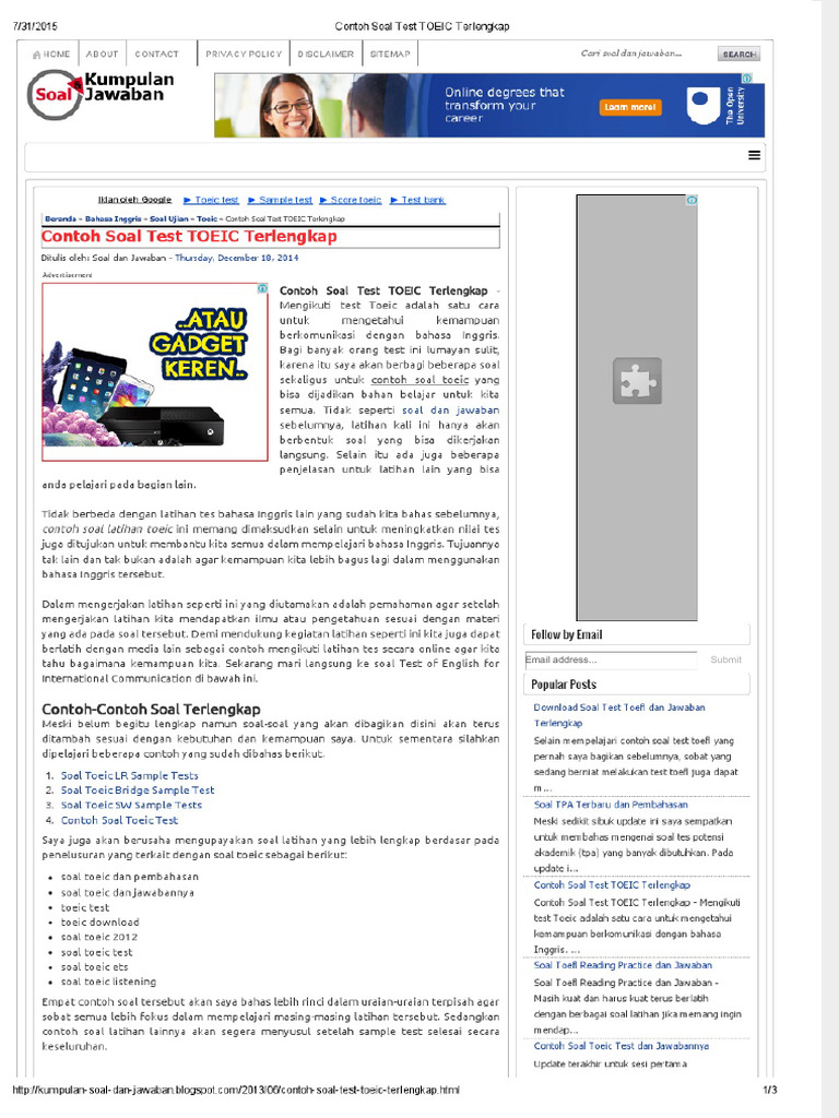 Dokumen - Tips - Contoh Soal Test Toeic Terlengkap | PDF