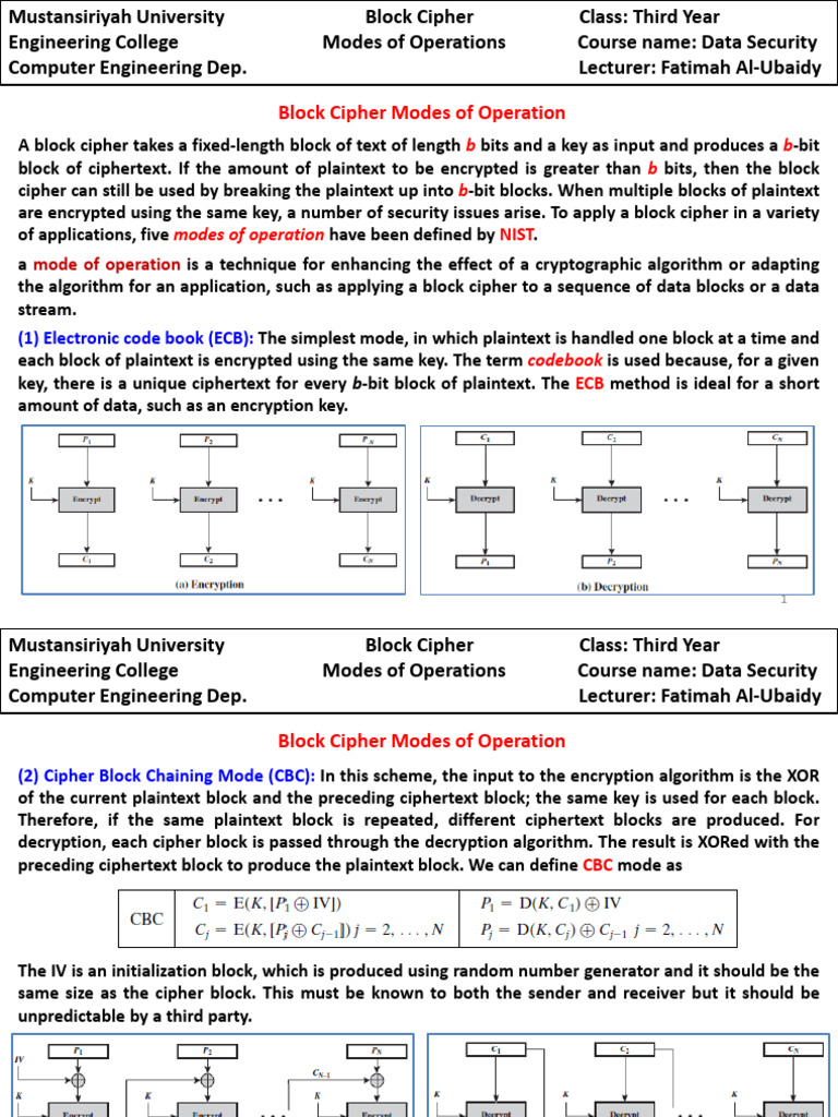 Block Cipher Modes of Operation | Download Free PDF | Encryption | Cryptography
