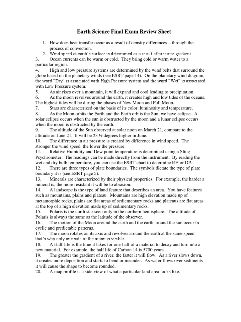 Earth Science Final Exam Review Guide | PDF | Moon | Earth
