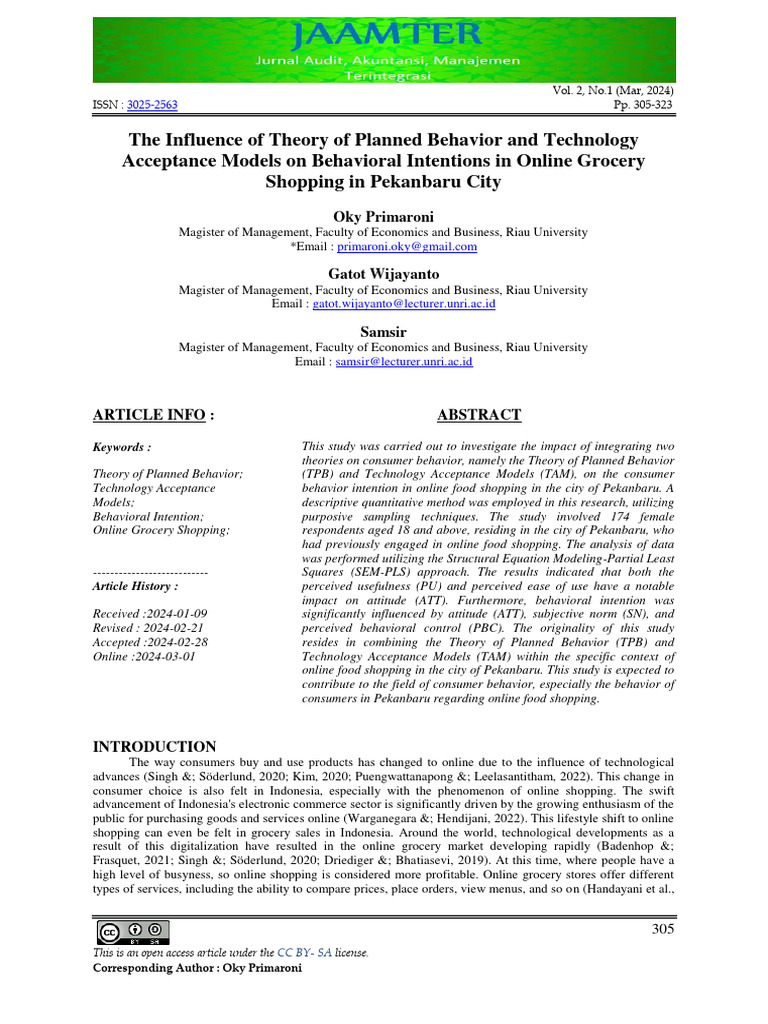 The Influence of Theory of Planned Behavior and Technology Acceptance ...