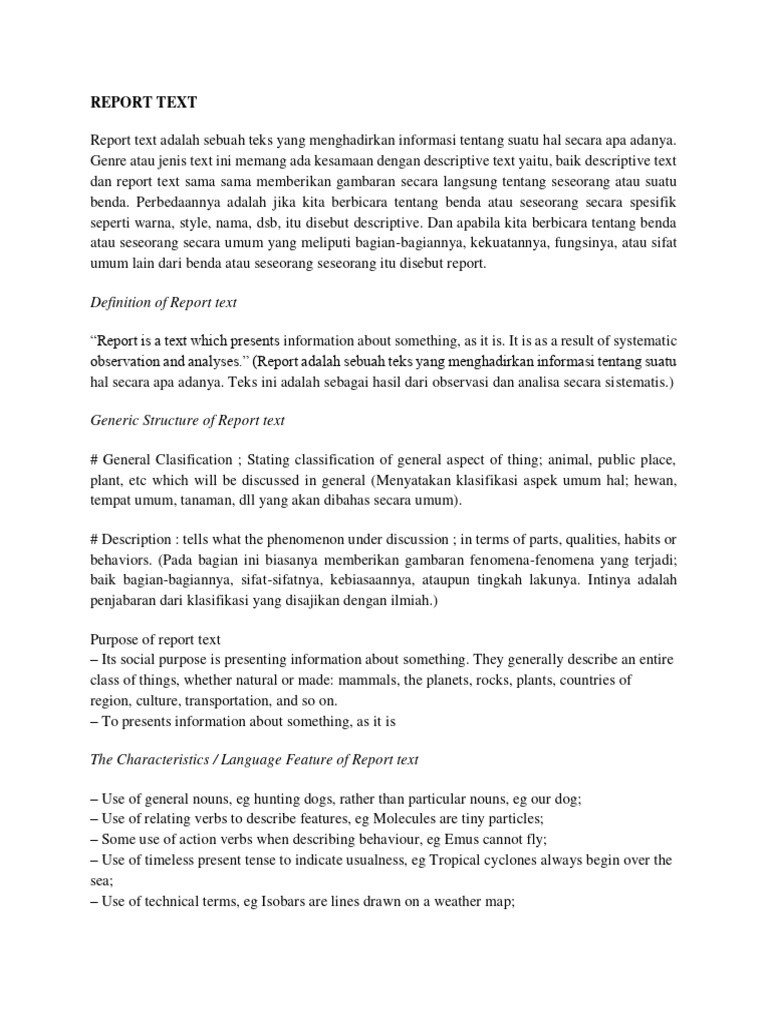 Materi of Report Text REPORT TEXT | PDF